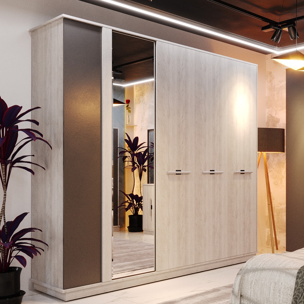 خزانة 4 درف KEPLER – مودرن مع مرآة كاملة | Shahwan Furniture