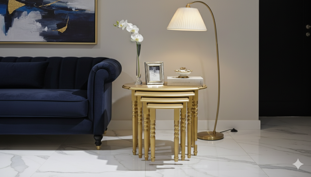 طاولة مساعد بيضاوي ذهبية | تصميم كلاسيكي فاخر – Shahwan Furniture